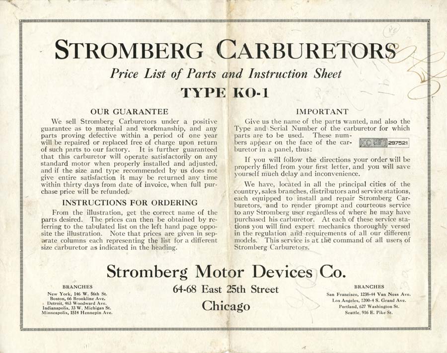 THE CARBURETOR SHOP / Stromberg Literature for sale