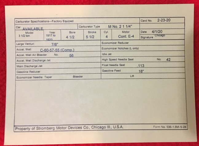 Stromberg carburetor specification cards - Memorabilia, Toys, Art ...